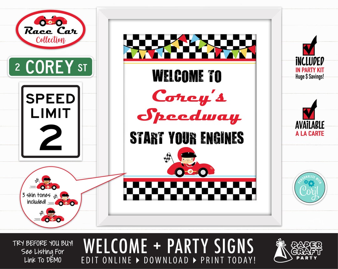 Race Car Party Printable Welcome Sign & Party Signs, Street Signs ...