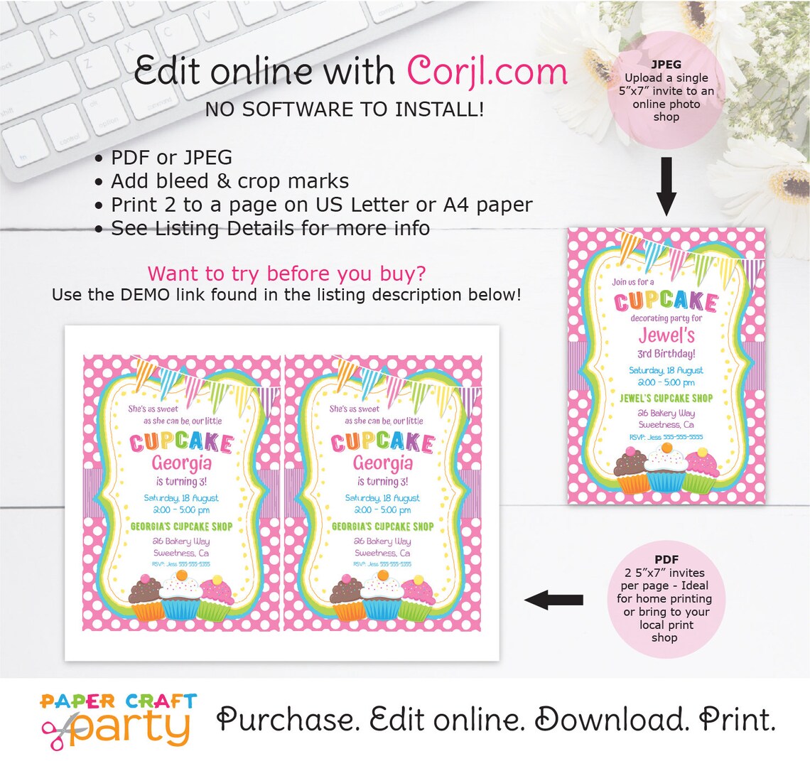 Cupcake Invitation Printable Cupcake Invite Baking Party | Etsy