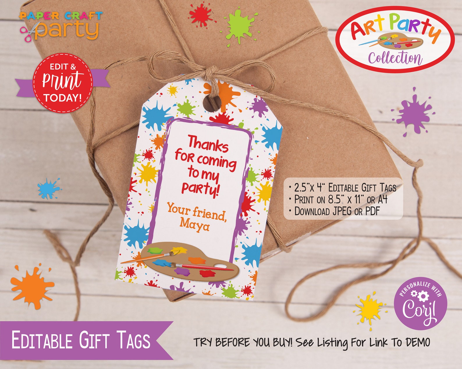 Art Party Printable Gift Tags Name Tags Food Tags in Red | Etsy