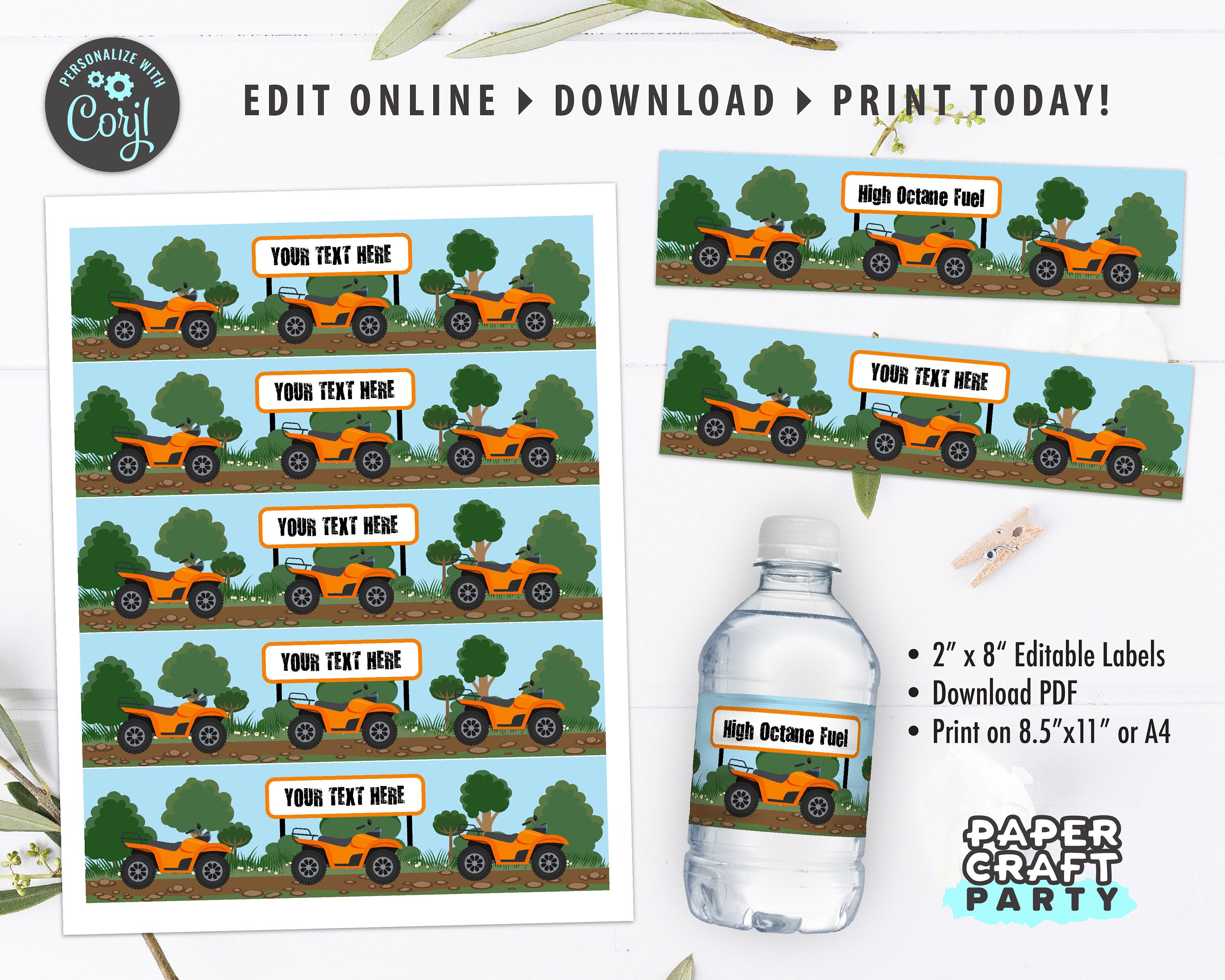 ATV Party Printable Bottle Labels, Edit Online + Download Today With ...