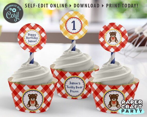 Teddy Bear Party Printable Party Circles & Cupcake Wrappers, Gift Tags ...