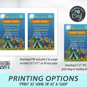 Camping Printable Invite, Backside & Thank You Note, Nature Woodland S ...