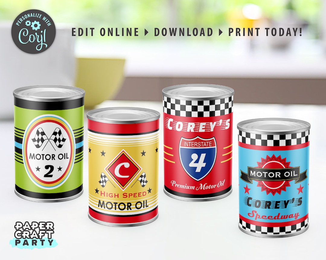 Race Car Printable Motor Oil Can Labels, Edit Online + Download Today ...