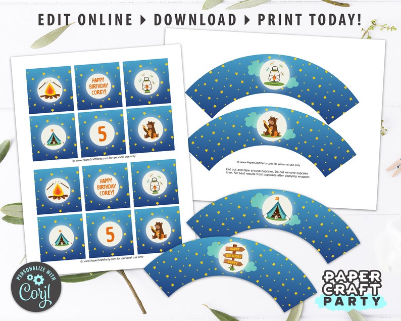Camping Party Printable Party Circles & Cupcake Wrappers, Gift Tags ...