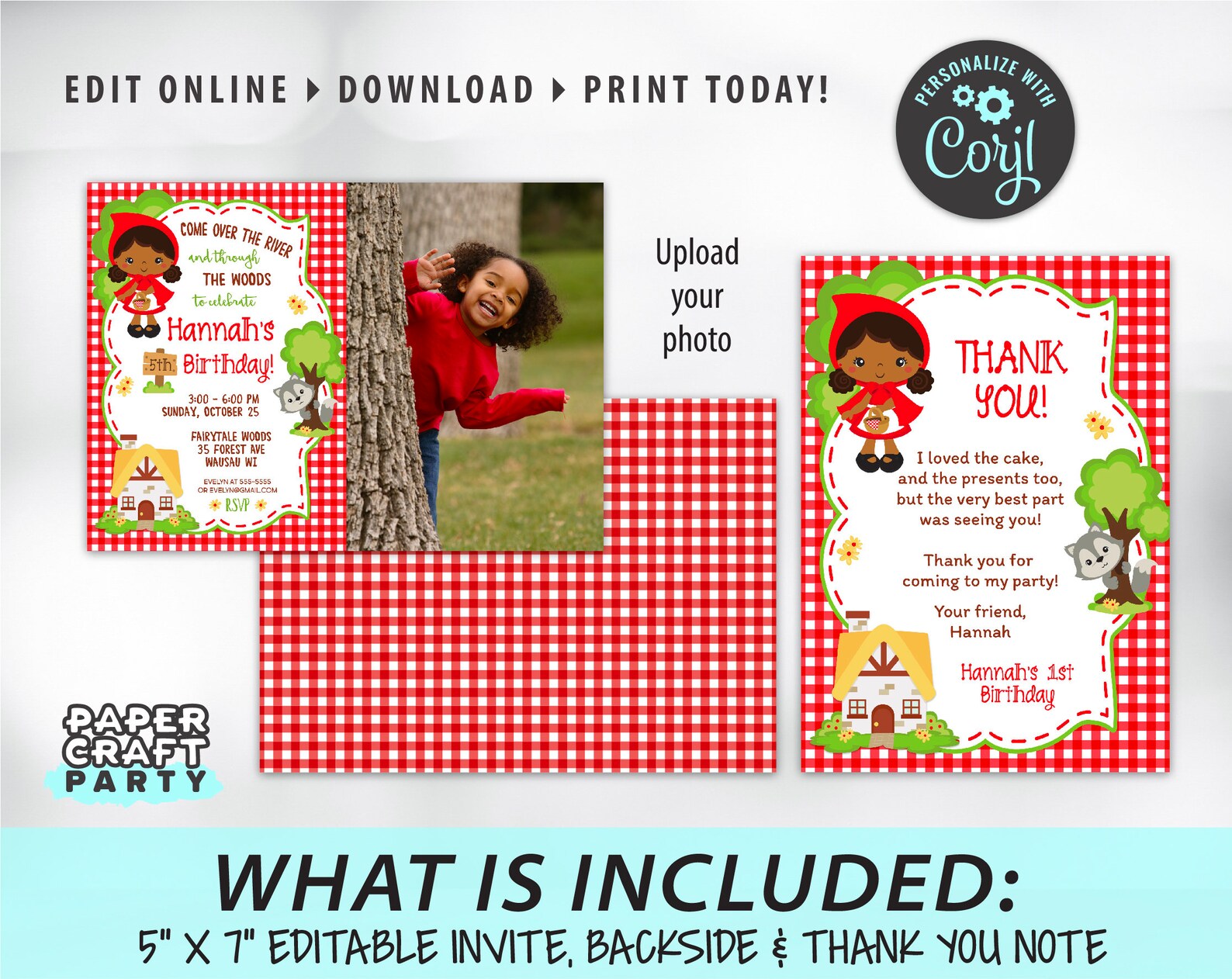 Little Red Riding Hood Printable PHOTO Invite Thank You - Etsy