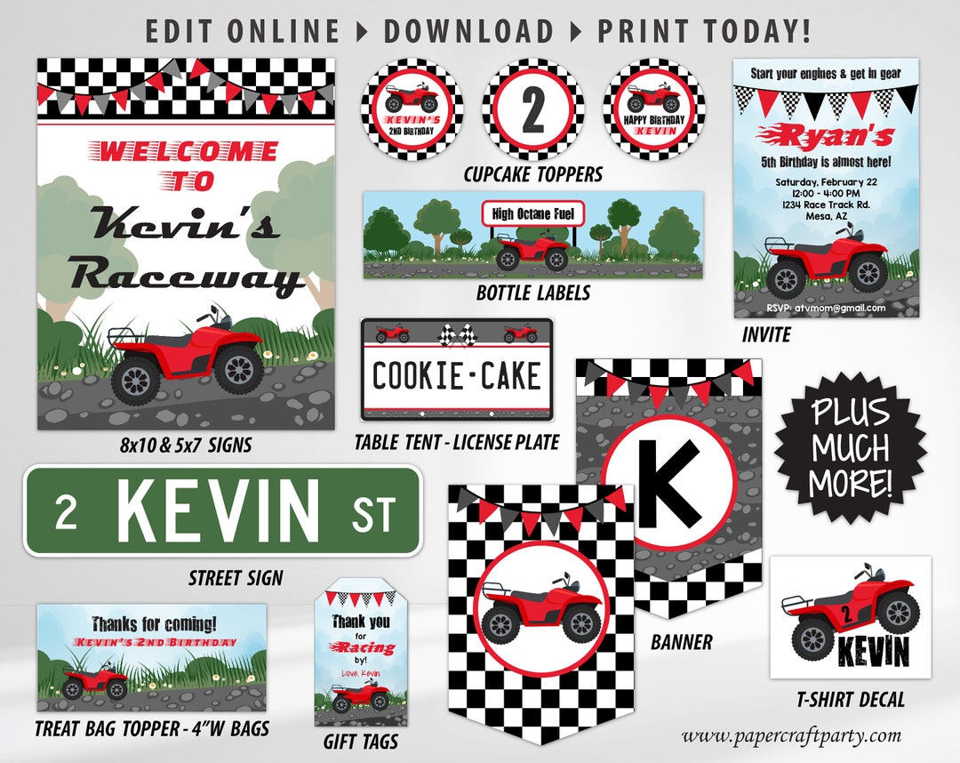 ATV Party Kit, Thank You Note & Backside Included, Quad 4-wheeler, Edit ...