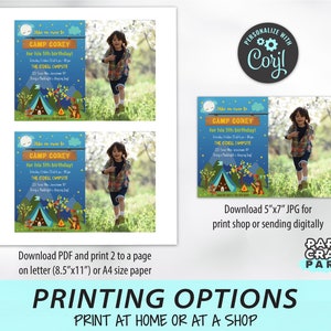 Camping Printable PHOTO Invite, Backside & Thank You, Nature Woodland S ...