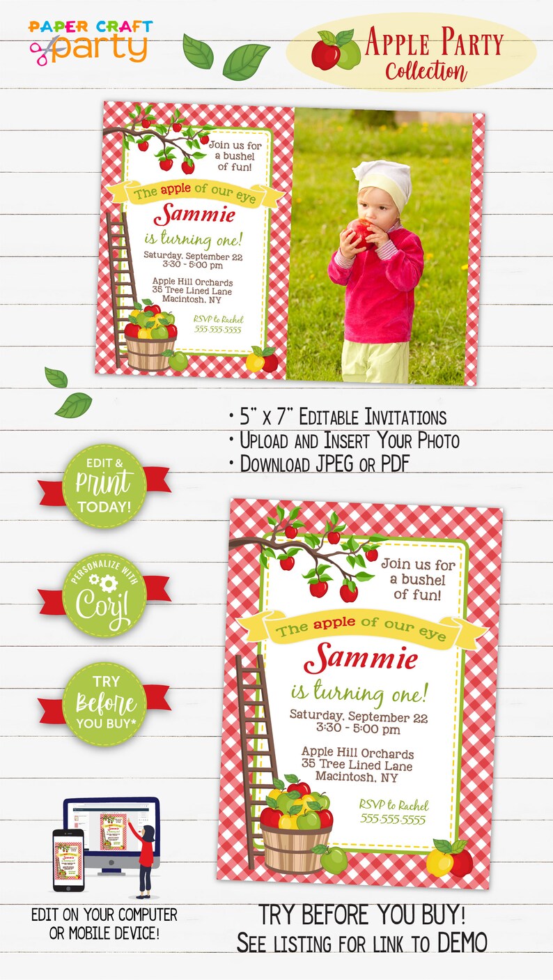 Apple Printable Party Kit Includes Invites and Decorations in - Etsy