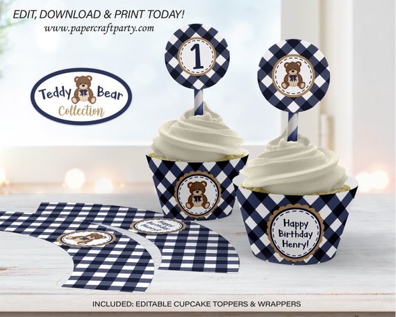Teddy Bear Picnic Printable Party Circles & Cupcake Wrappers, Edit ...