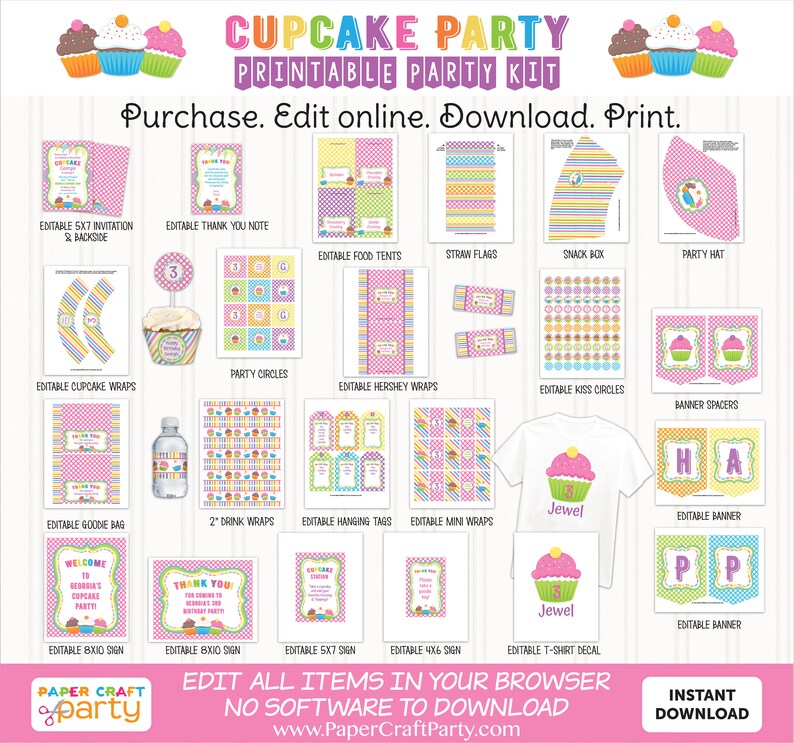 Cupcake Printable Party Kit Includes Invite and Decorations | Etsy