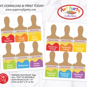 Art Party Printable Paint Brush Gift Tags, Name Tags, Food Tags in Red ...
