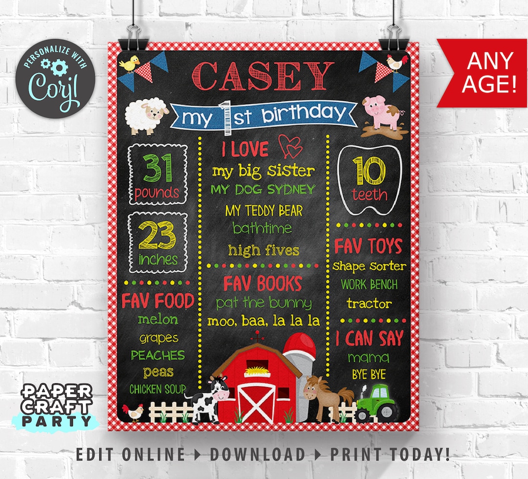 Farm Milestone Chalkboard Poster for Any Age in RED, Printable Sign ...