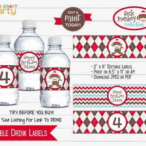 Sock Monkey Printable Birthday Banner, Edit Online + Download Today ...