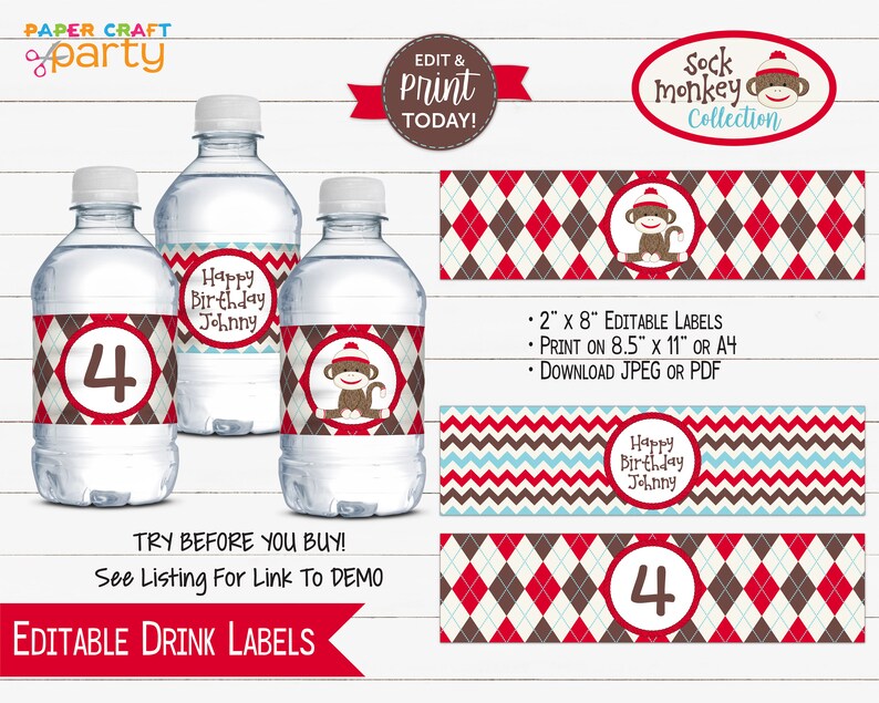 Sock Monkey Printable Birthday Banner, Edit Online + Download Today ...