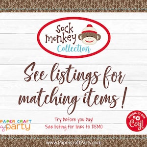 Sock Monkey Party Printable Food Tents, Place Cards, Edit Online ...