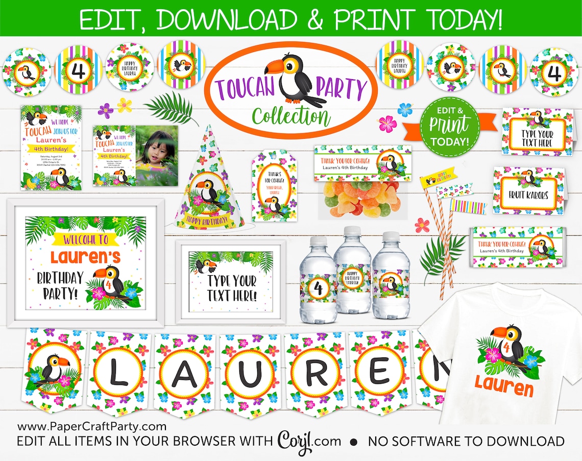 Toucan Party Printable Party Kit Includes Invites and - Etsy