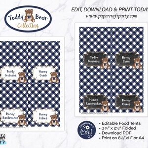Teddy Bear Picnic Food Tents, Printable Buffet Labels, Edit Online ...