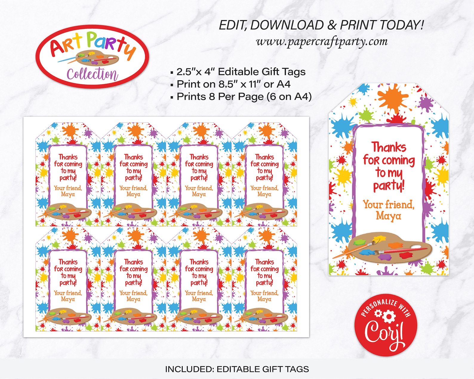 Art Party Printable Gift Tags Name Tags Food Tags in Red - Etsy