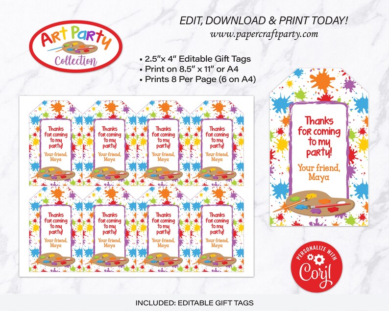 Art Party Printable Gift Tags Name Tags Food Tags in Red - Etsy