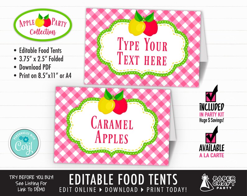 Apple Party Printable Birthday Gift Tags, Hanging Tags, Edit Online ...