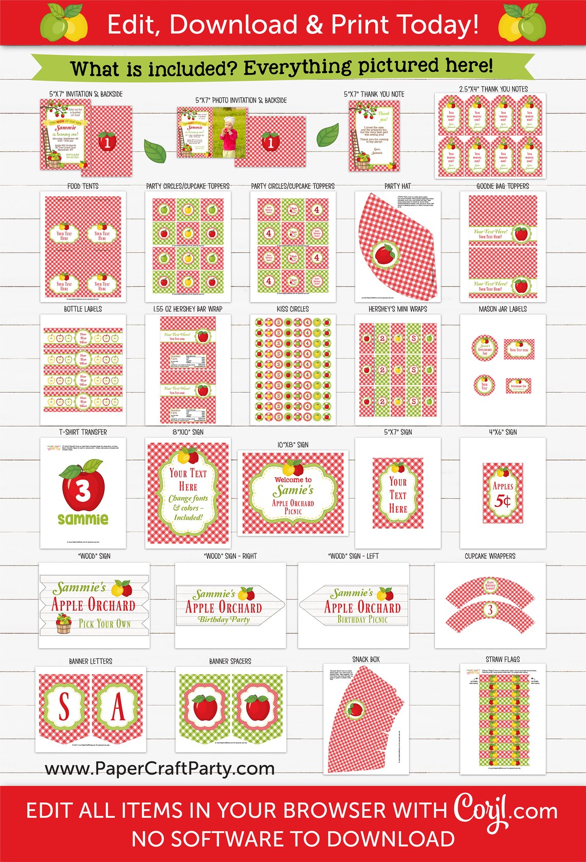 Apple Printable Party Kit Includes Invites and Decorations in - Etsy