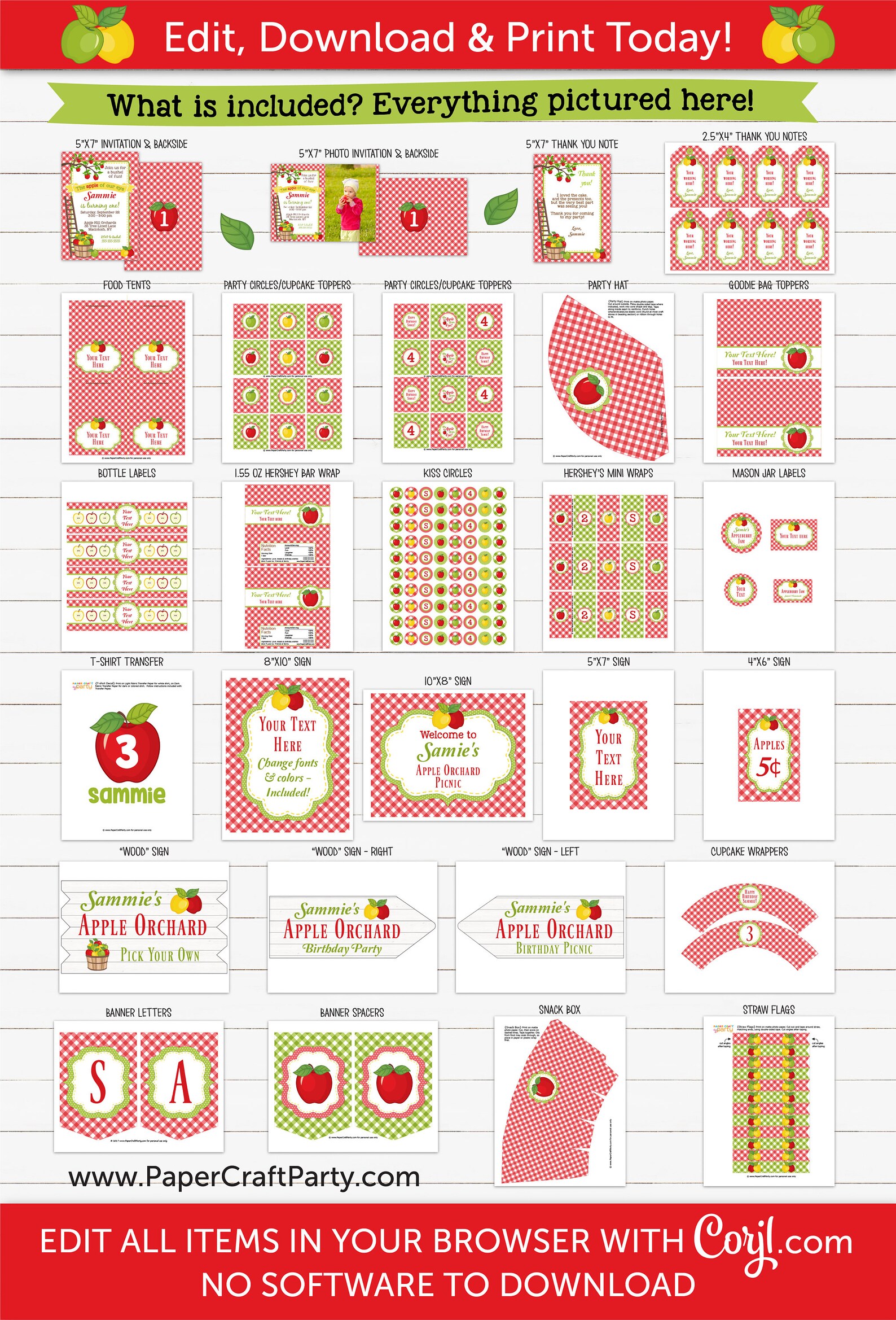 Apple Printable Party Kit Includes Invites and Decorations in - Etsy