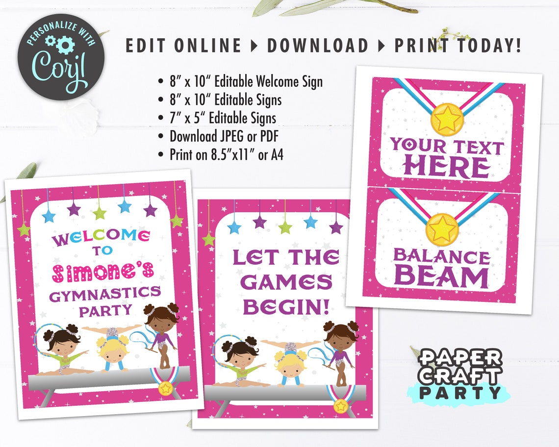 Gymnastics Party Printable Welcome Sign & Party Signs 8x10 - Etsy