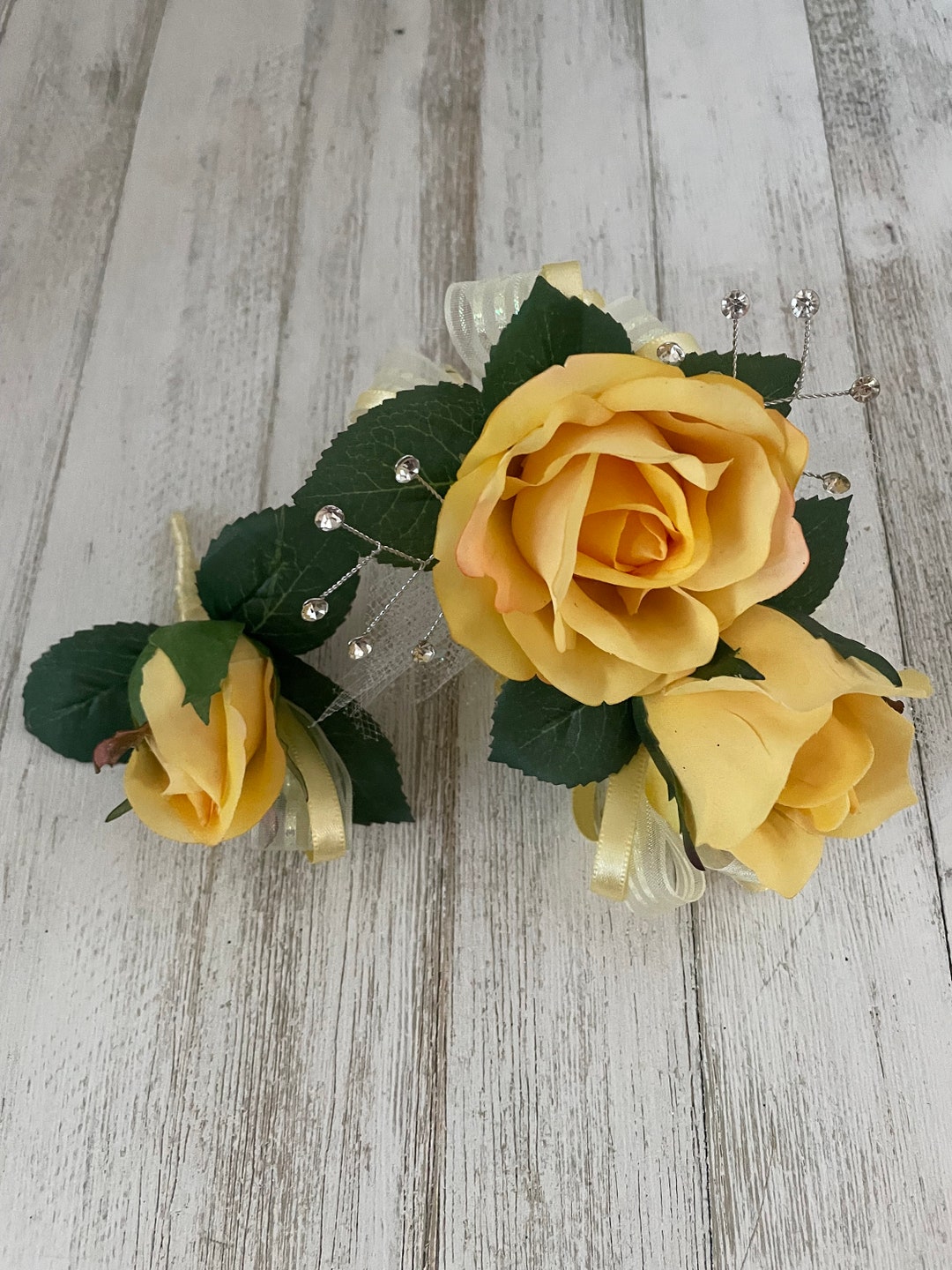 Yellow Silk Rose Corsage Boutonniere Set, Wedding Prom Flowers - Etsy