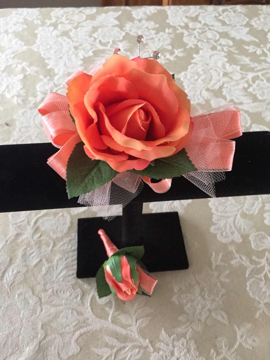 Corsage and Boutonnière in Coral Roses - Etsy