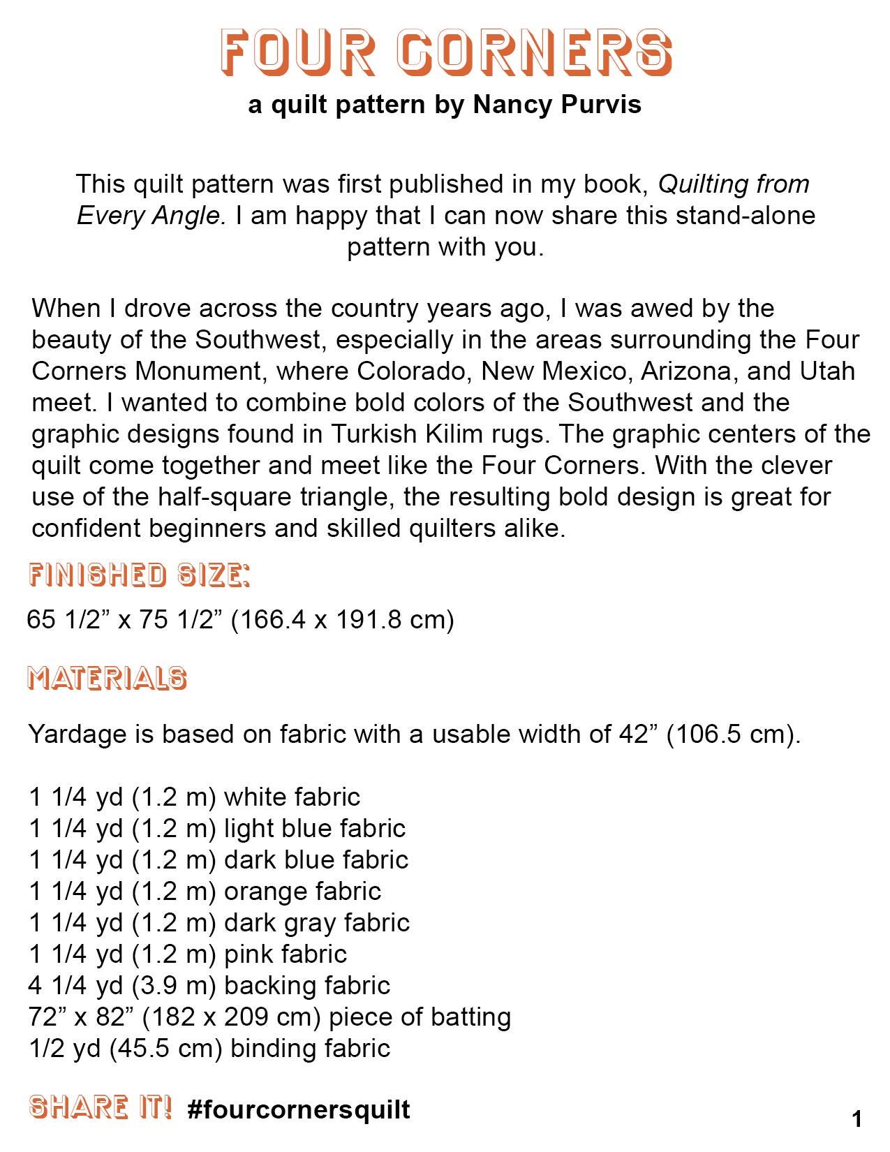 Four Corners PDF Quilt Pattern - Etsy