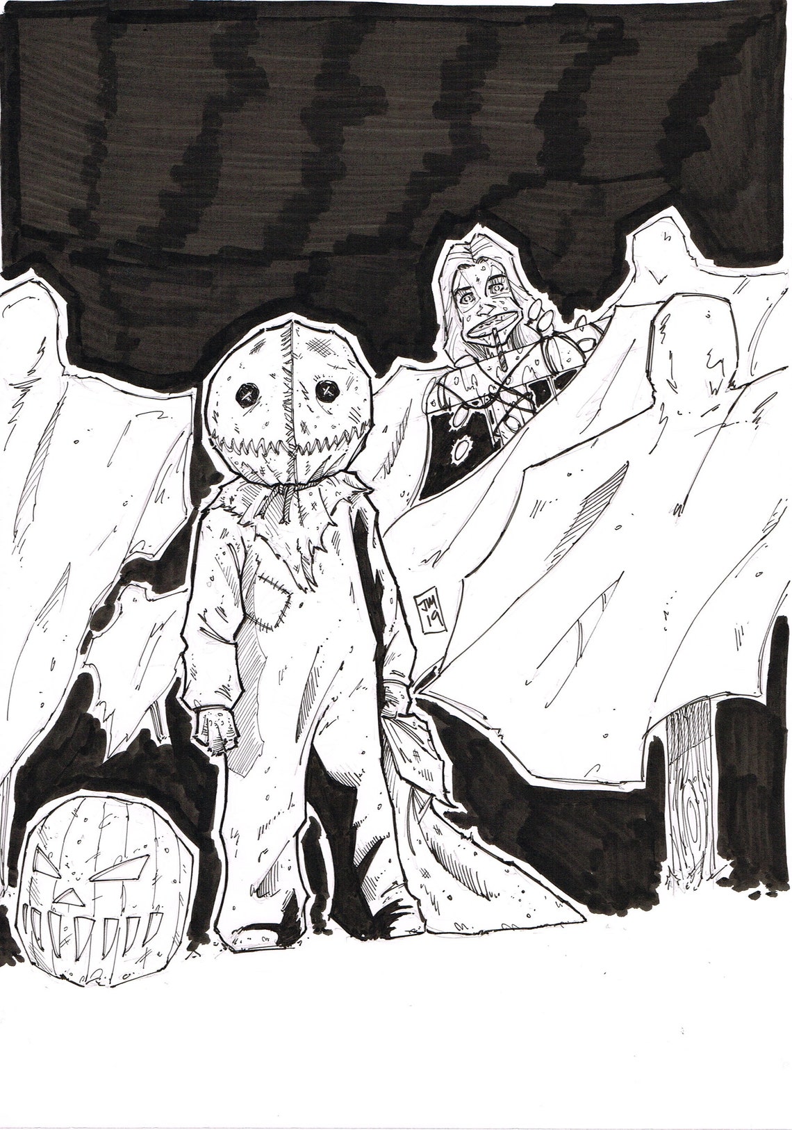Sam Trick RTreat A4 ink drawing horror original art | Etsy