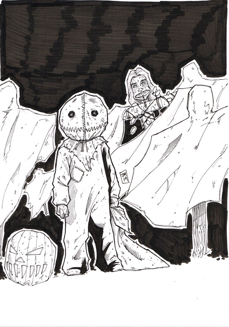 Sam Trick RTreat A4 ink drawing horror original art | Etsy