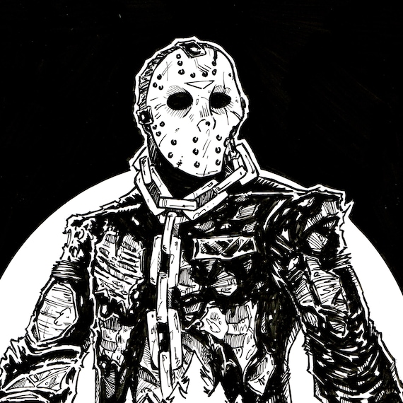 Original Drawing Print Of Friday The 13th Jason Voorhees