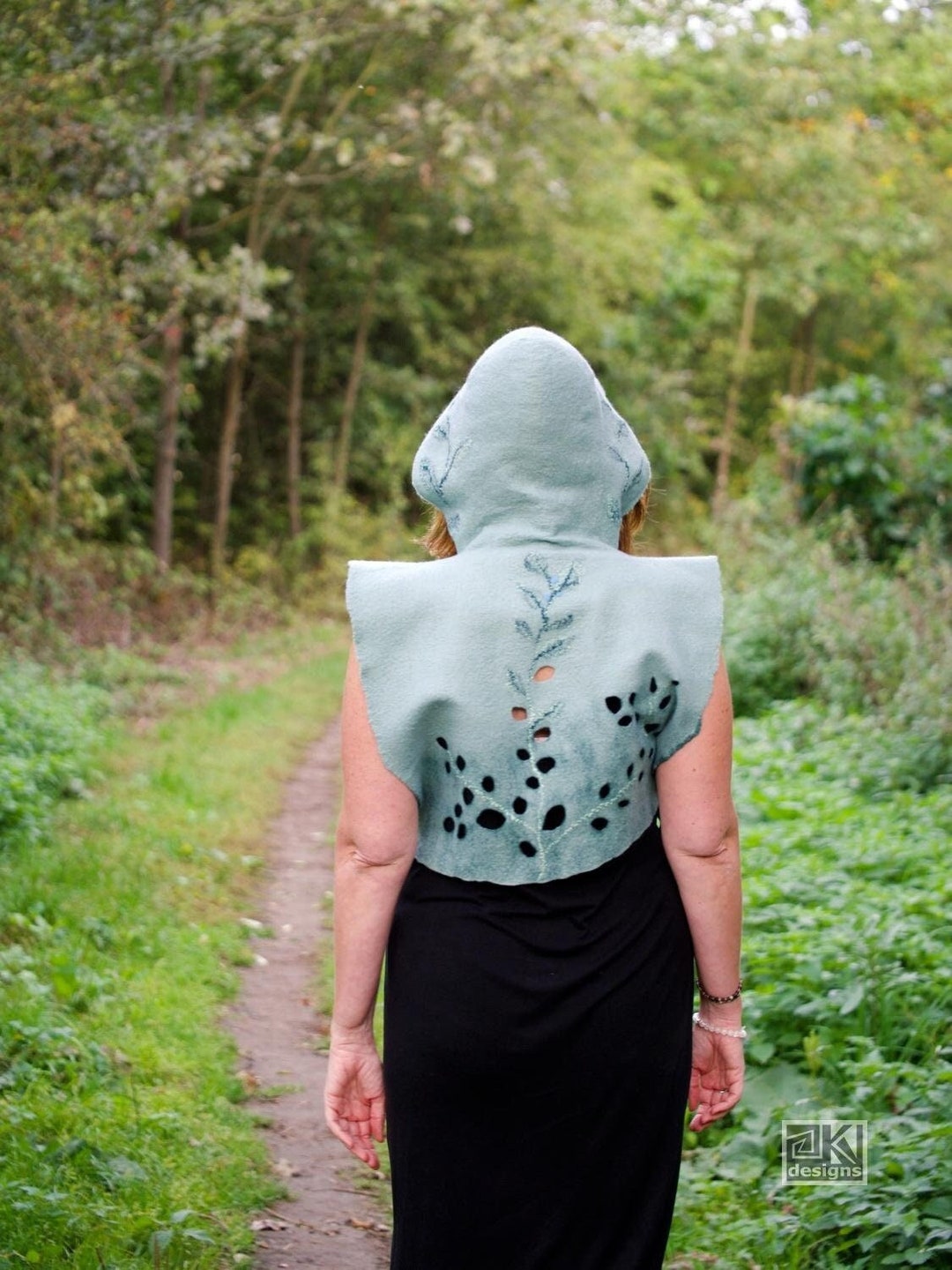 Mint Green Vest With Hood, Wet Felted Vest, Wool Hooded Top, Hand ...