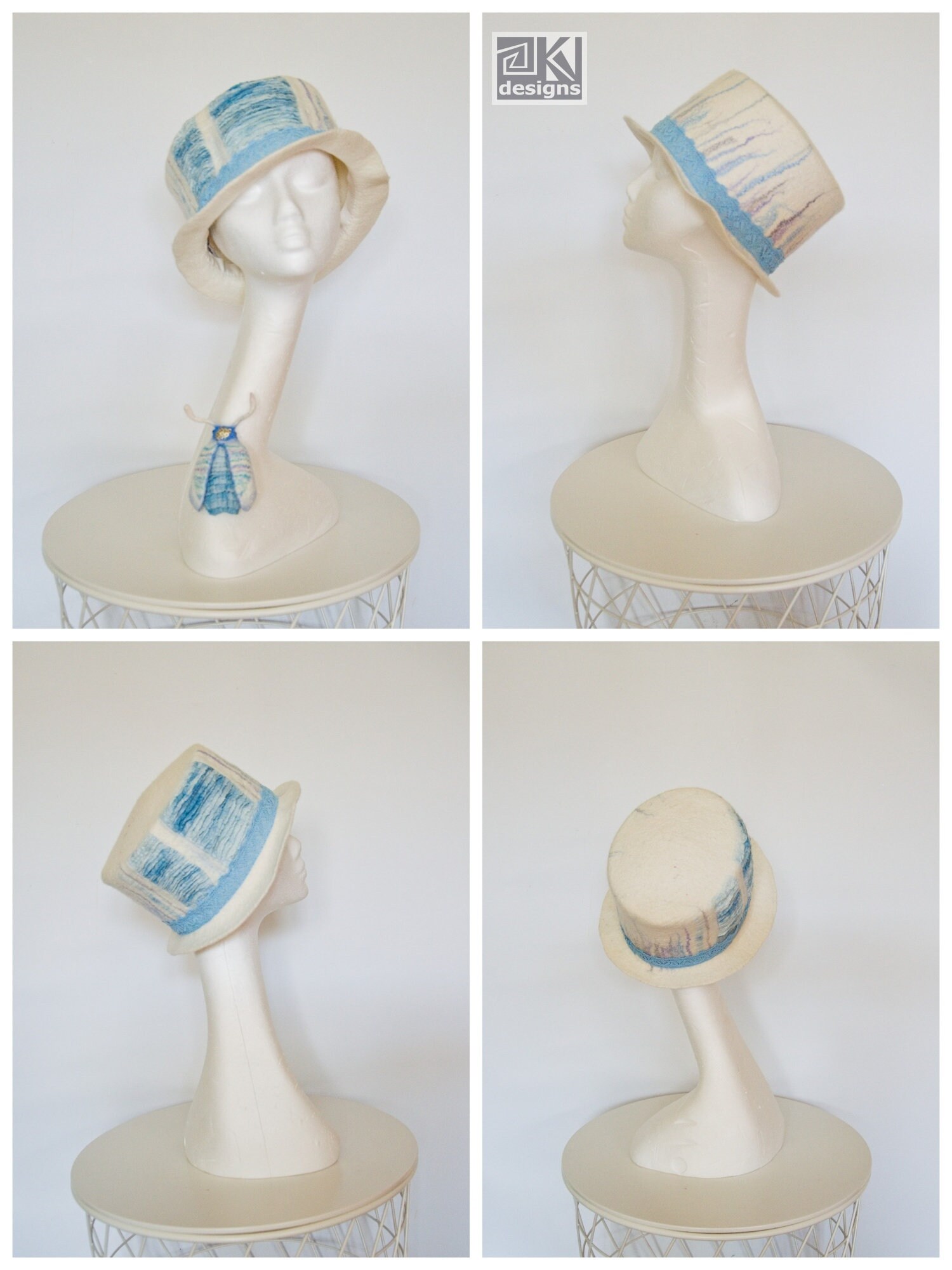 White and Blue, Top Hat, Ice Queen Hat, Hand Felted Hat, Felt ...