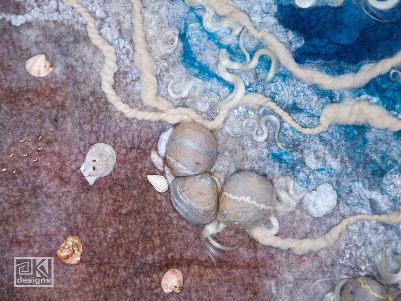 Felted Seascape Wall Hanging: Wool Beach Scene With Seashells - Etsy