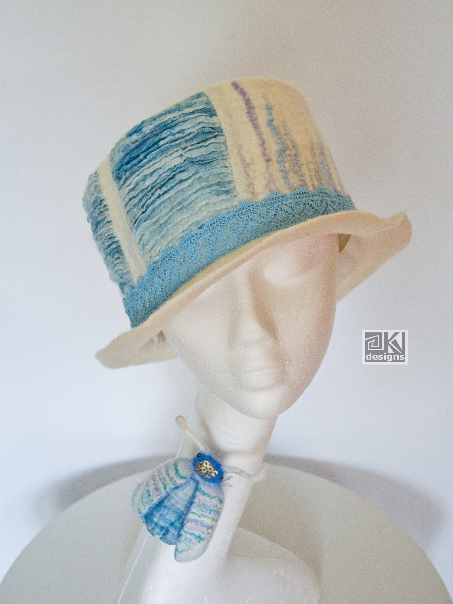 White and Blue, Top Hat, Ice Queen Hat, Hand Felted Hat, Felt ...