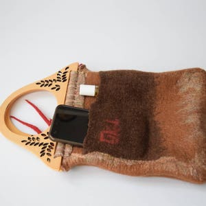Beige and Red, Small Felted Bag, Chic Felted Purse, Cinnamon Bag, Wet ...