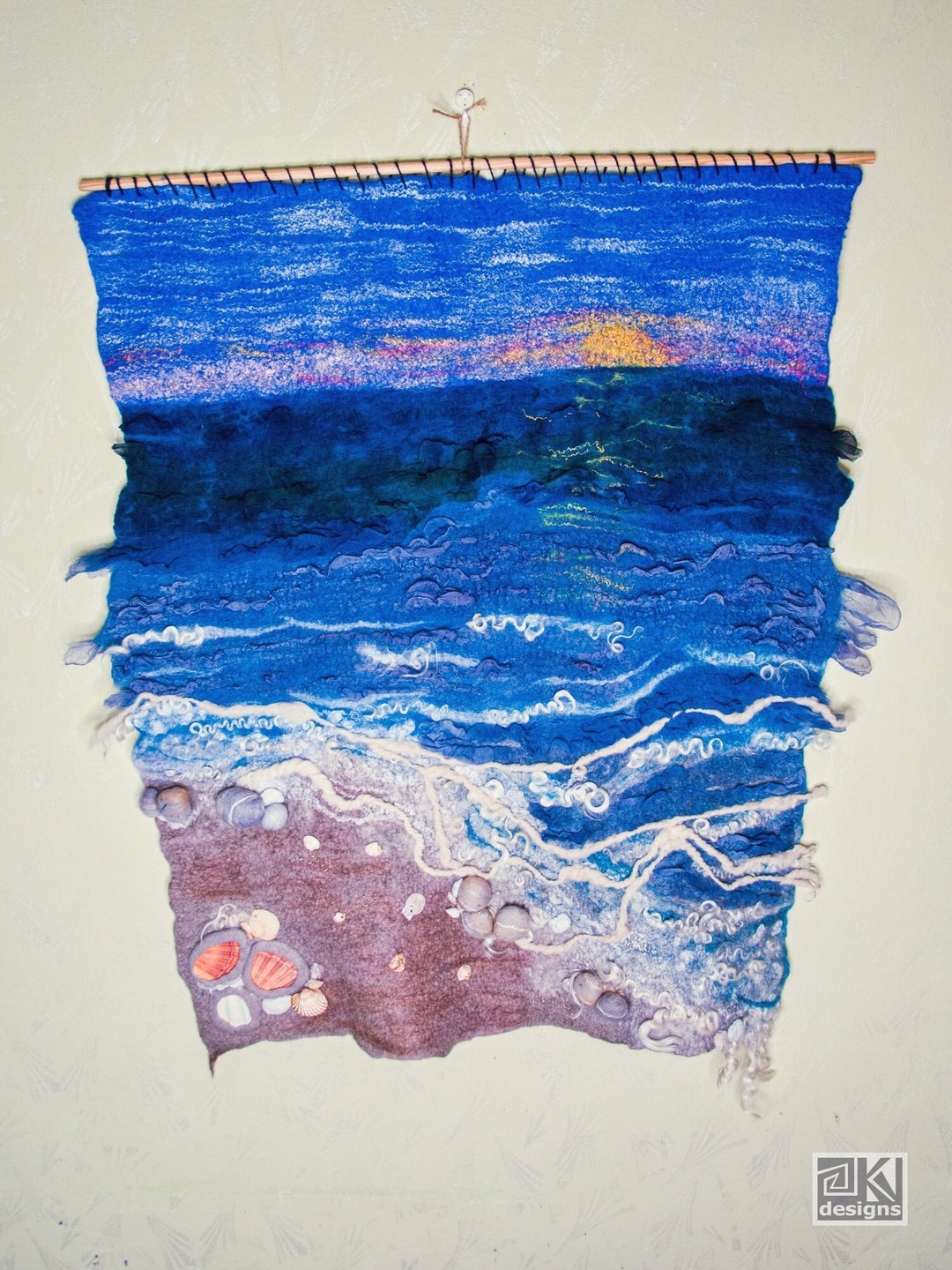 Felted Seascape Wall Hanging: Wool Beach Scene With Seashells - Etsy