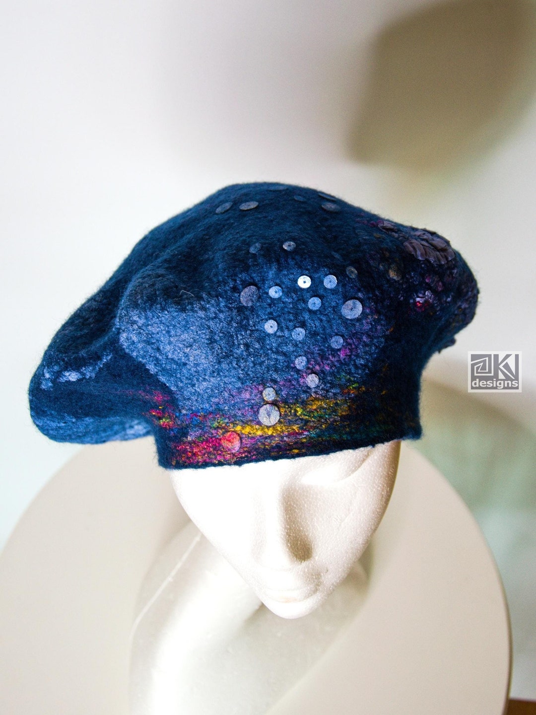 Dark Blue Beret, Night Sky Hat, Blue French Beret, Unusual Felt Hat ...