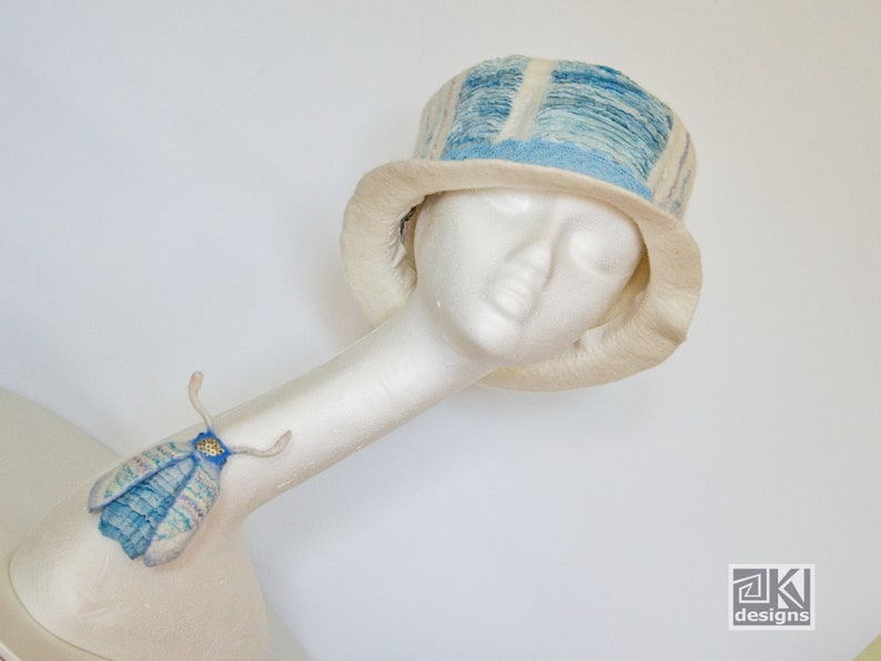 White and Blue, Top Hat, Ice Queen Hat, Hand Felted Hat, Felt ...