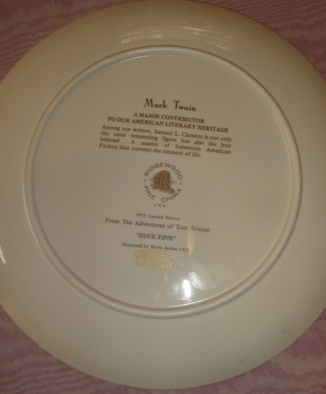Plate-mark Twain-ridgewood Fine China-huck Finn-fishing-worth - Etsy