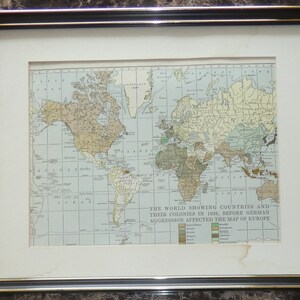 Vintage Print-world Map-1938-black and Gold Frame-1938 Countries and ...