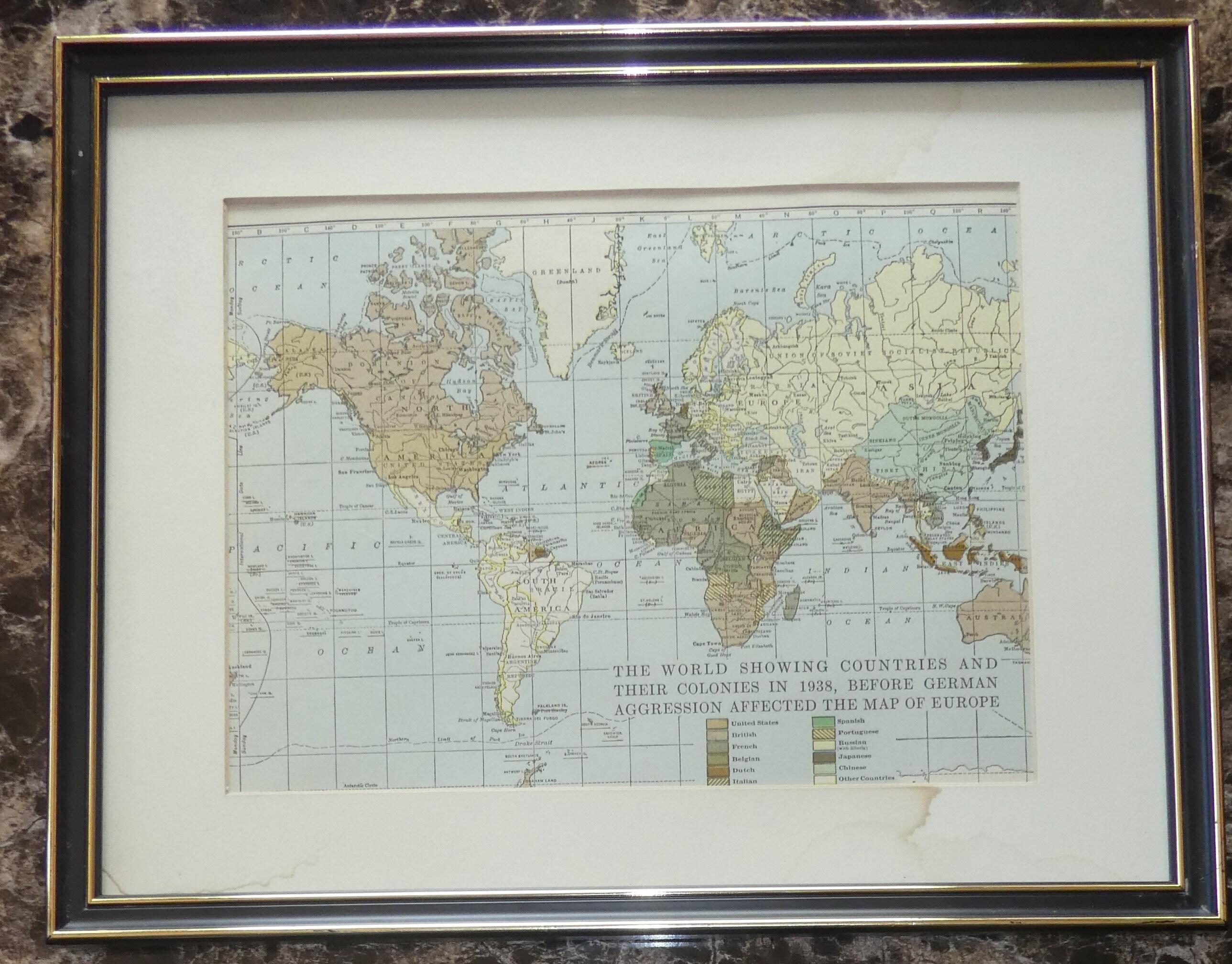 Vintage Print-world Map-1938-black and Gold Frame-1938 - Etsy UK
