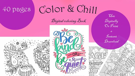 40 Page Color and Chill Coloring Book/digital/instant Download - Etsy UK