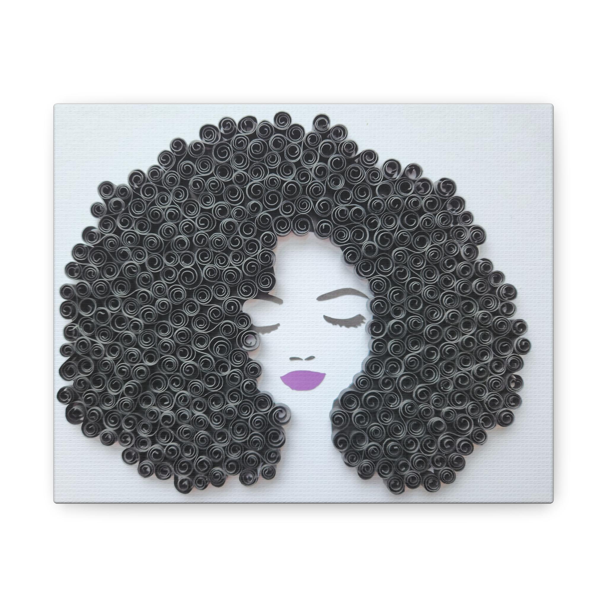 Paper Quilling Curly Hair Lady Print Wrapped Canvas, Salon Decor, Afro ...