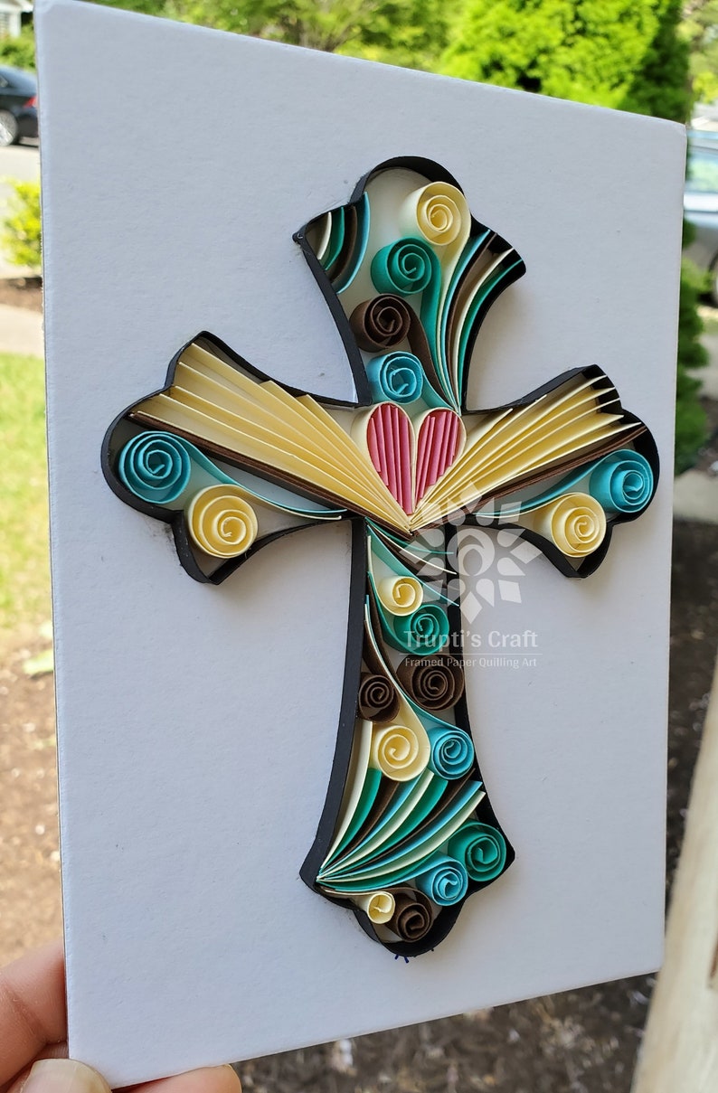 Framed Paper Quilling Religious Cross Wall Décor / Paper Cross Artwork ...