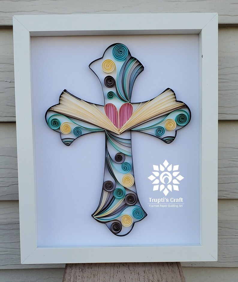 Framed Paper Quilling Religious Cross Wall Décor / Paper Cross | Etsy