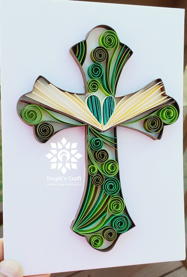 Framed Paper Quilling Religious Cross Wall Décor / Paper Cross Artwork ...