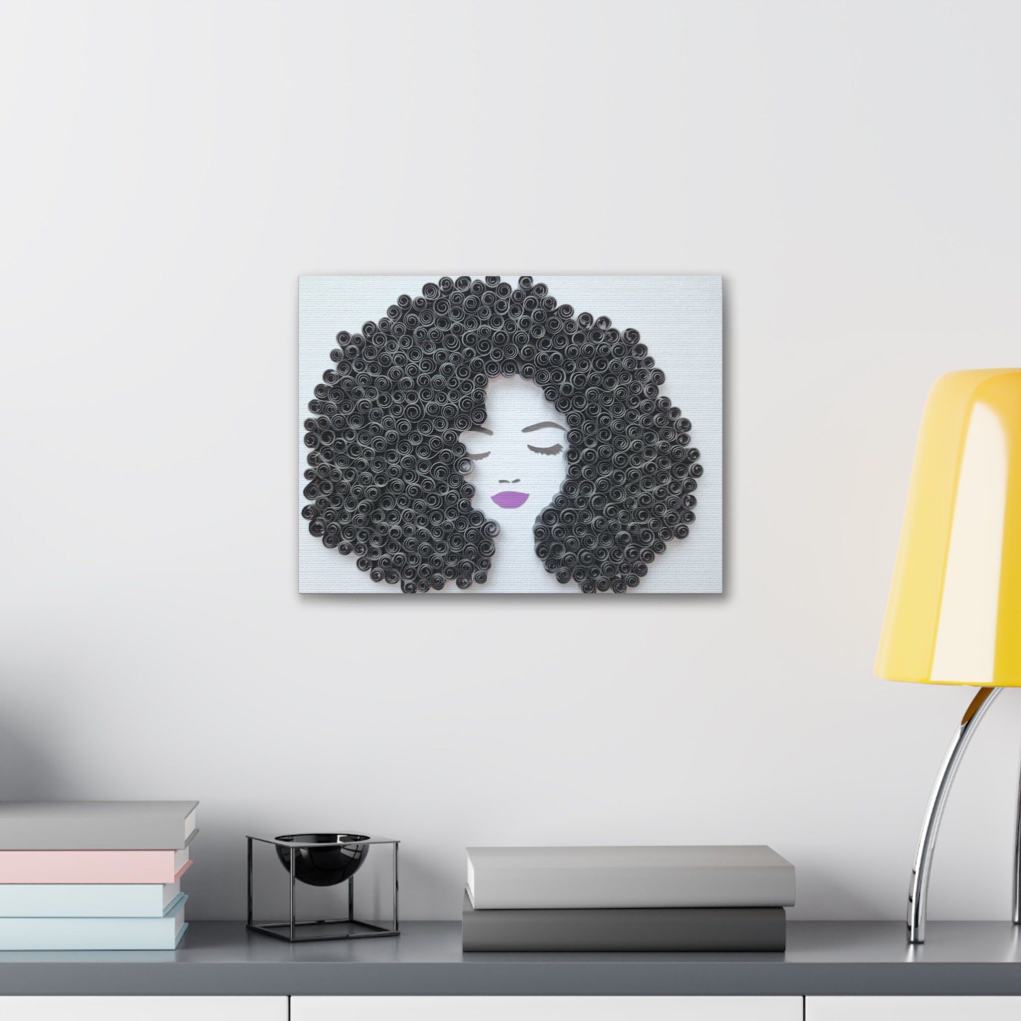 Paper Quilling Curly Hair Lady Print Wrapped Canvas, Salon Decor, Afro ...